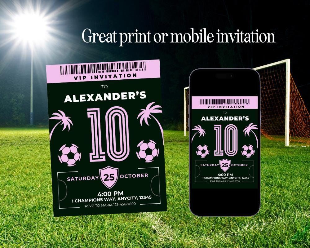 Editable Inter Miami FC Birthday Invitation | Canva Template | Soccer ...