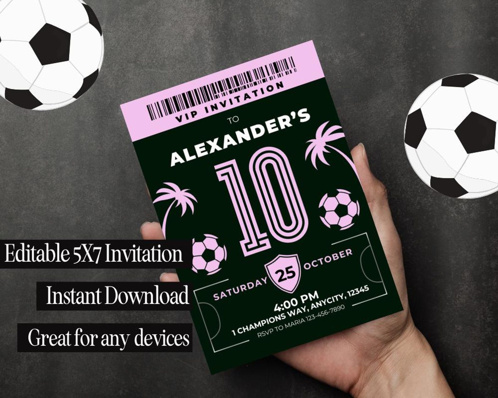 Editable Inter Miami FC Birthday Invitation | Canva Template | Soccer ...