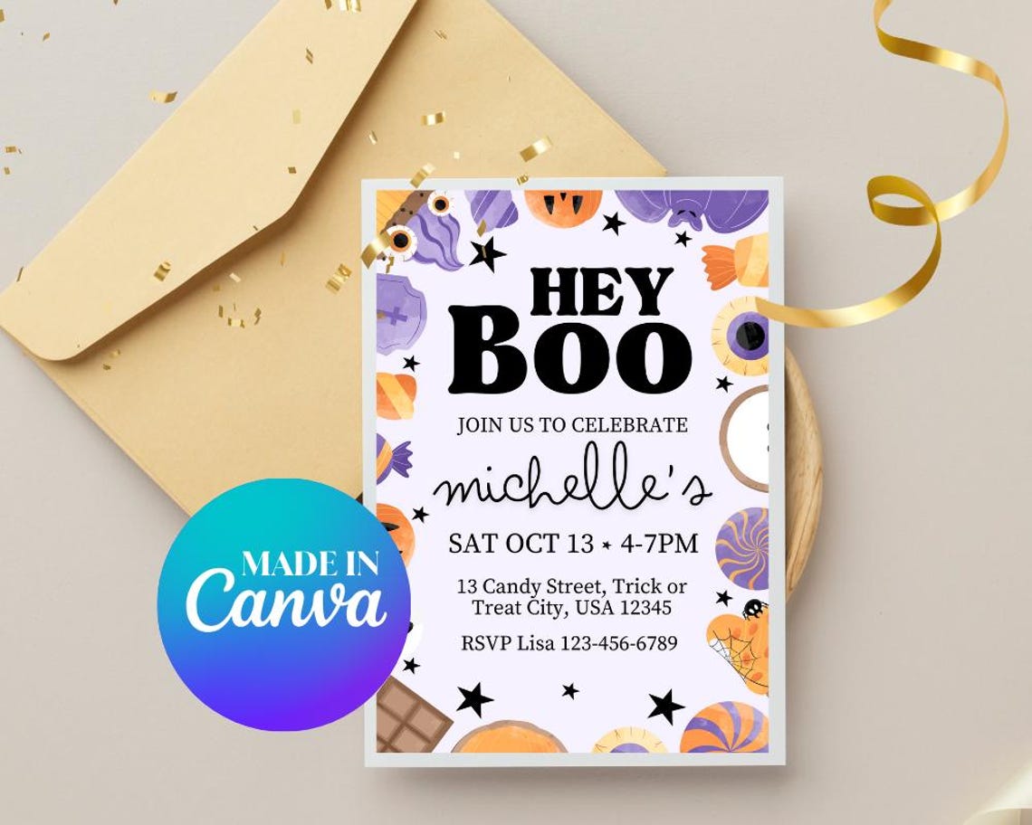 Hey Boo Ghost Halloween Party Invitation | Hey Boo Girly Ghost ...