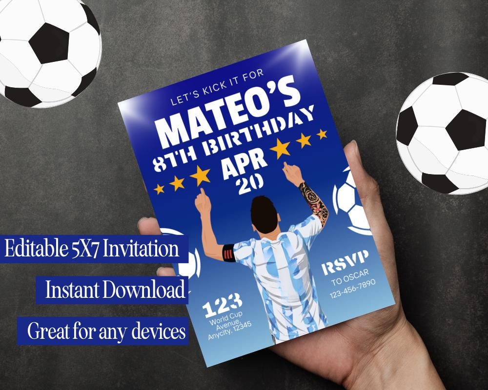 Editable Messi Birthday Invitation | Editable Argentina Soccer Team ...