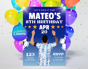 Messi Birthday Invitation Template Invitation | Soccer Birthday ...