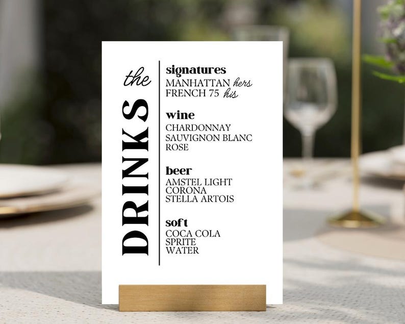 Editable Elegant Wedding Drinks Menu Sign Template | Signature Drinks ...