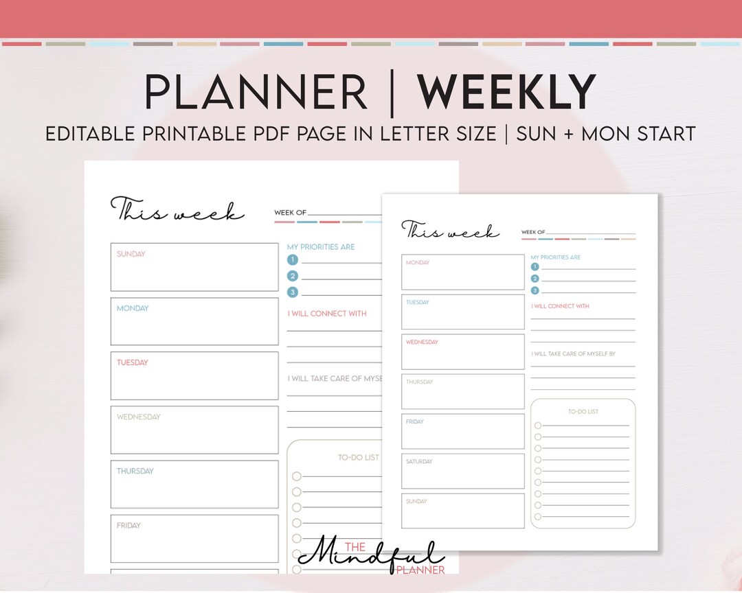 Weekly Planner Printable - Printable Weekly Planner - Printable to Do ...