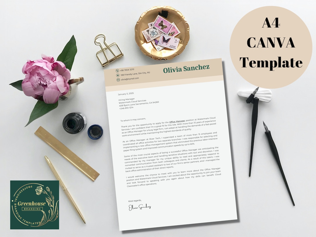 Olivia CANVA Cover Letter Template Professional Clean Simple Elegant ...