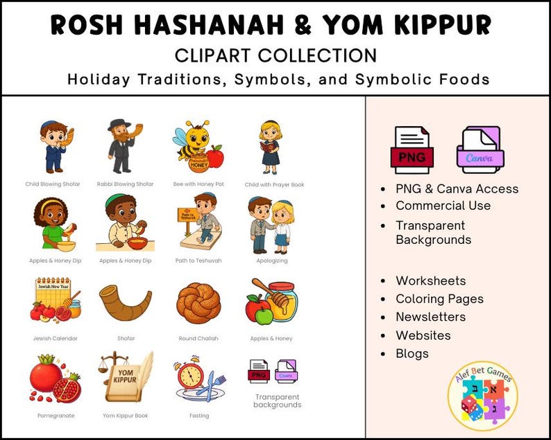 Rosh Hashanah & Yom Kippur Clipart Collection in Color - Etsy