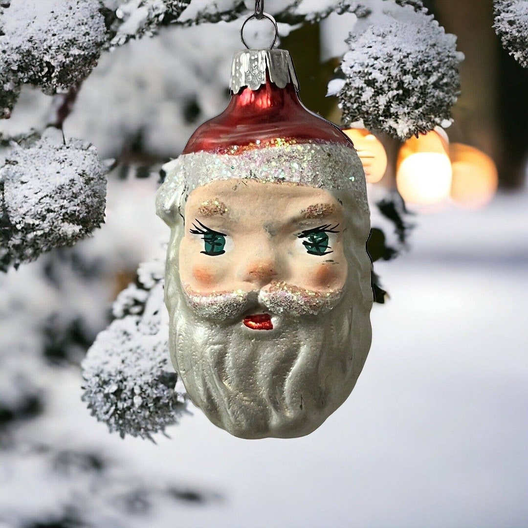 Vintage Glass Santa Face Christmas Ornament Collectible Holiday Decor ...