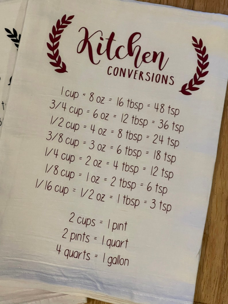 Kitchen Conversion Chart Cotton Tea Towel - Etsy