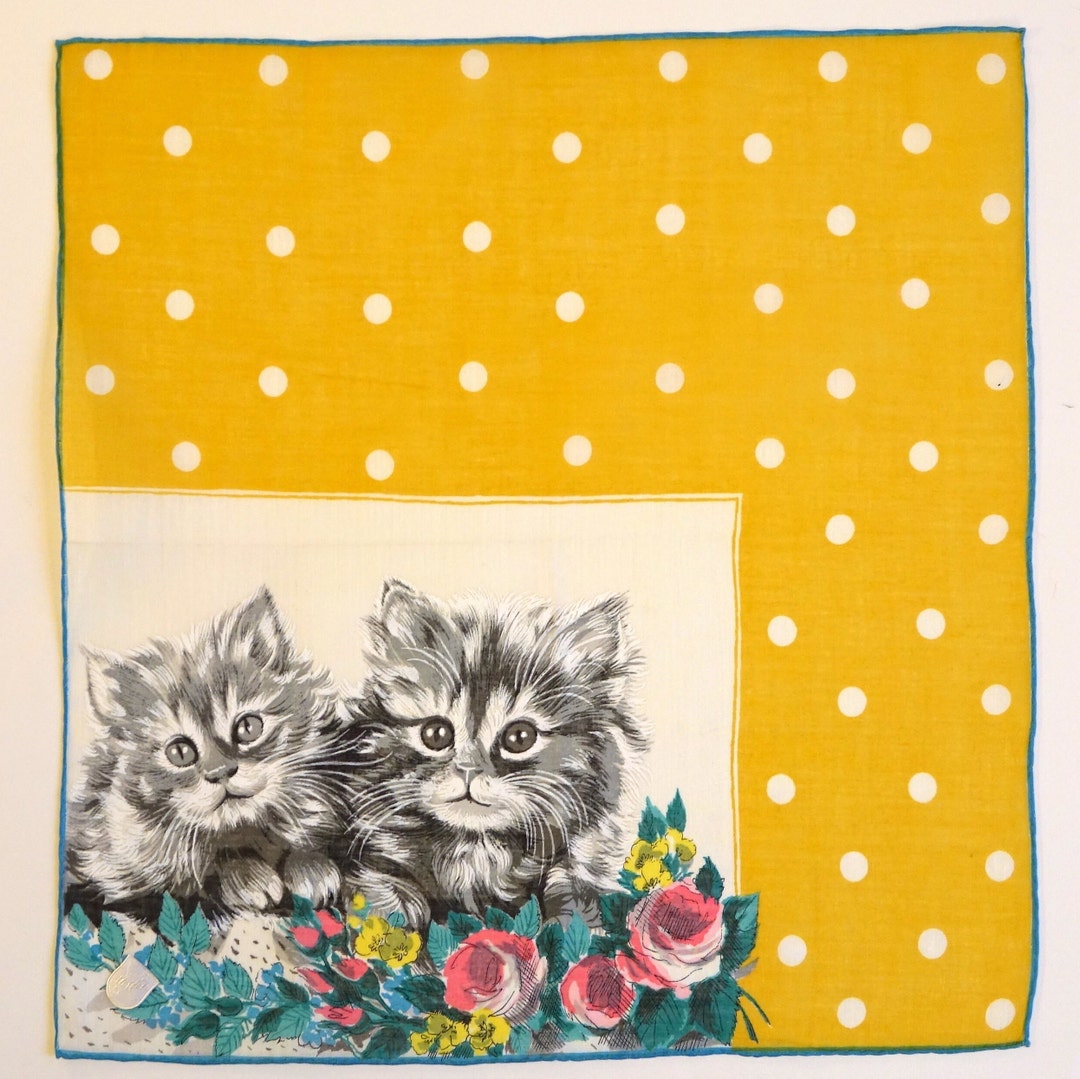 50s Fisba Stoffels Handkerchief Kittens on Polka Dots Unused - Etsy