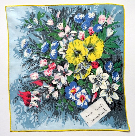 50s handkerchief colorful bouquet "Pour Vous Madame" - Gem