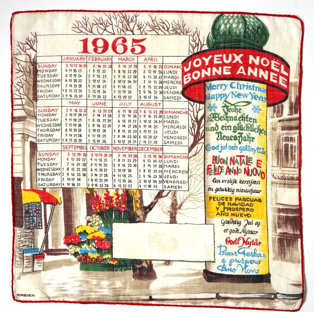 1965 Kreier Christmas Calendar Handkerchief - Etsy
