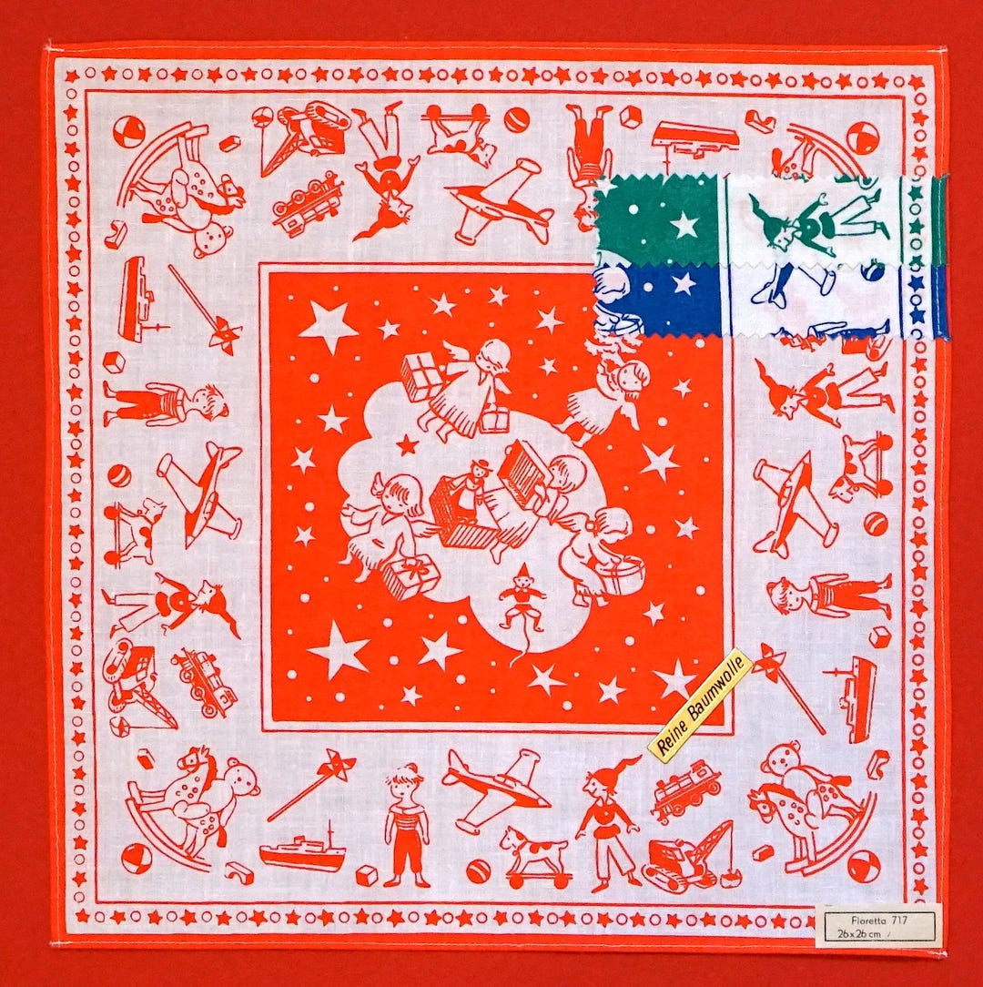 Vintage Sample Book Handkerchief – 1950s – Christmas Print – Original ...