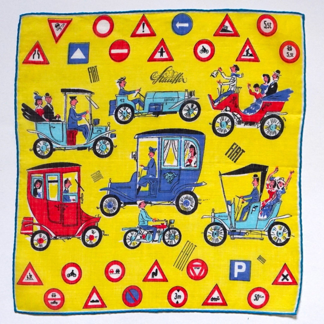 60s Advertising Handkerchief for Fiat Stauffer With Vintage Cars and ...