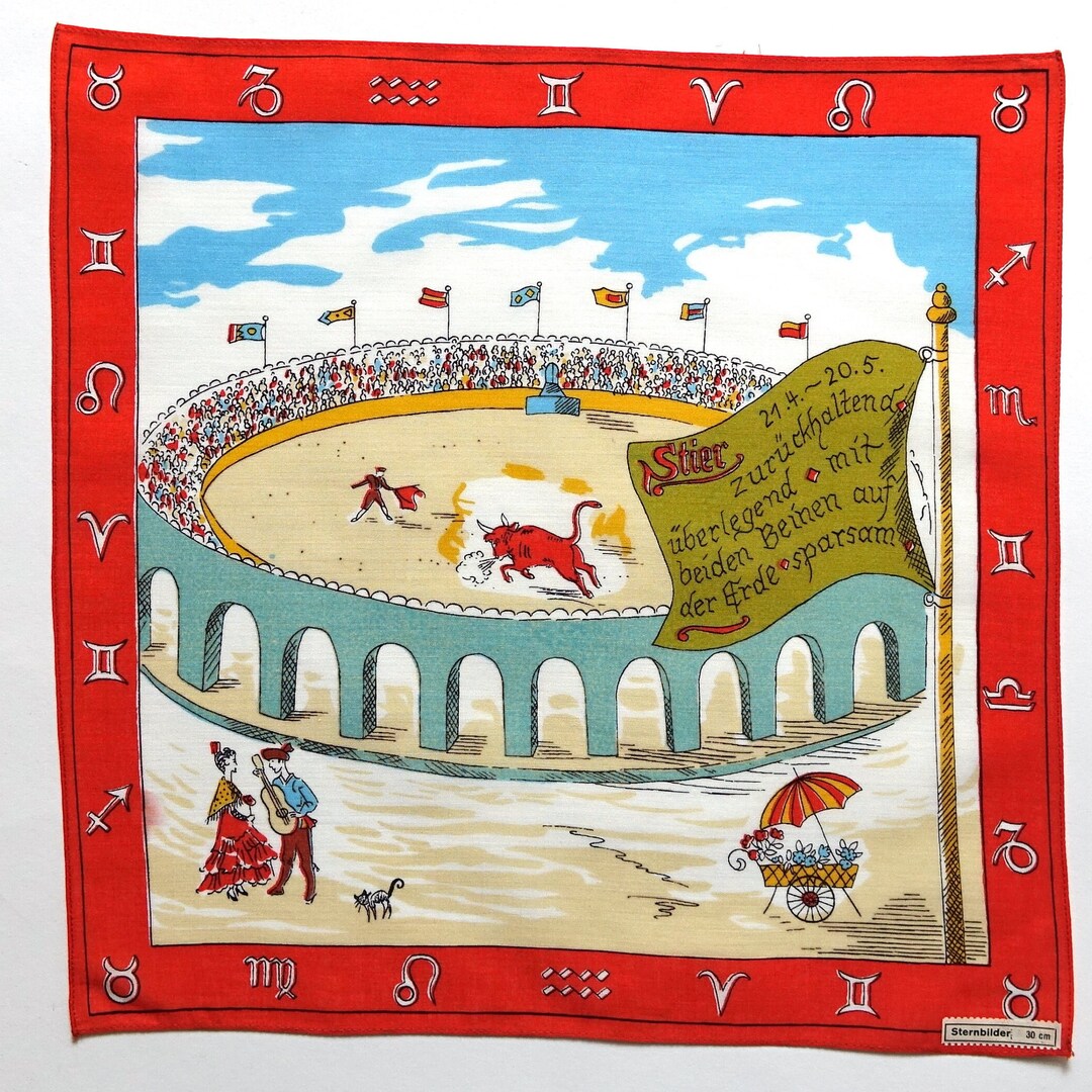 50s Handkerchief With Zodiac Sign Taurus, Scorpio or Sagittarius ...