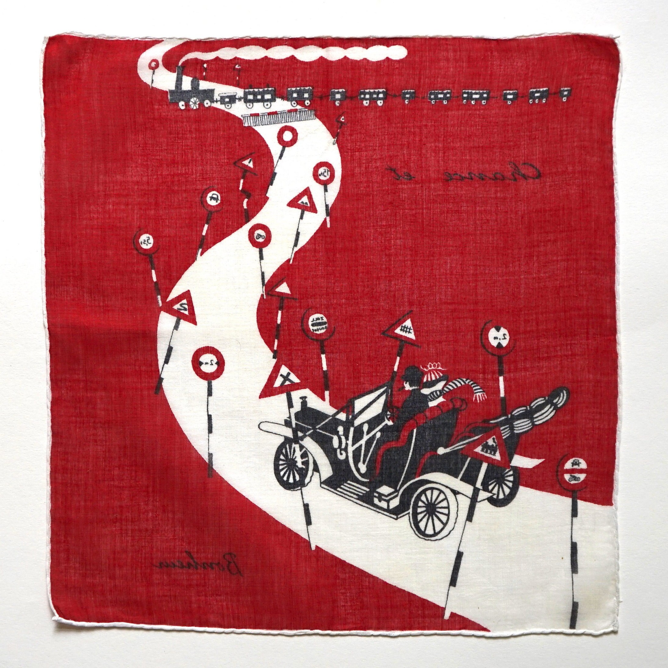 60s Lipstick Handkerchief With Couple in Vintage Car - Etsy