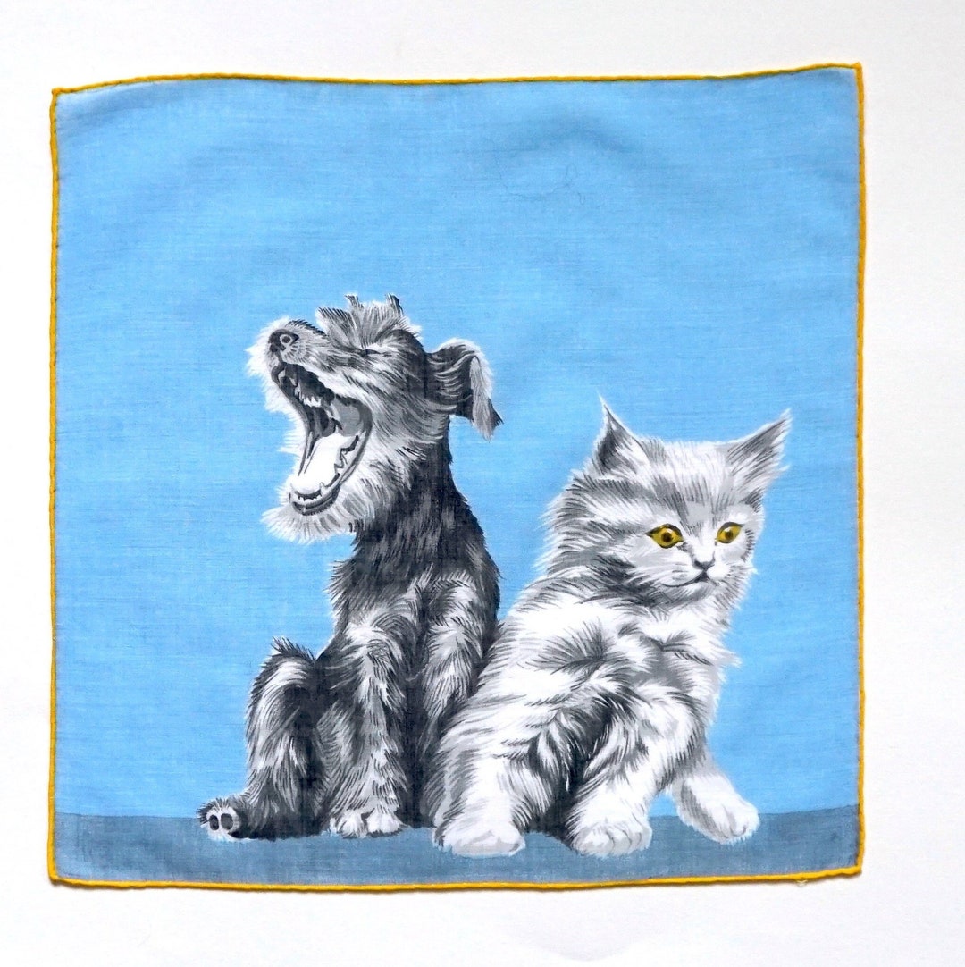 60s Fisba Stoffels Handkerchief With Dog and Cat - Etsy
