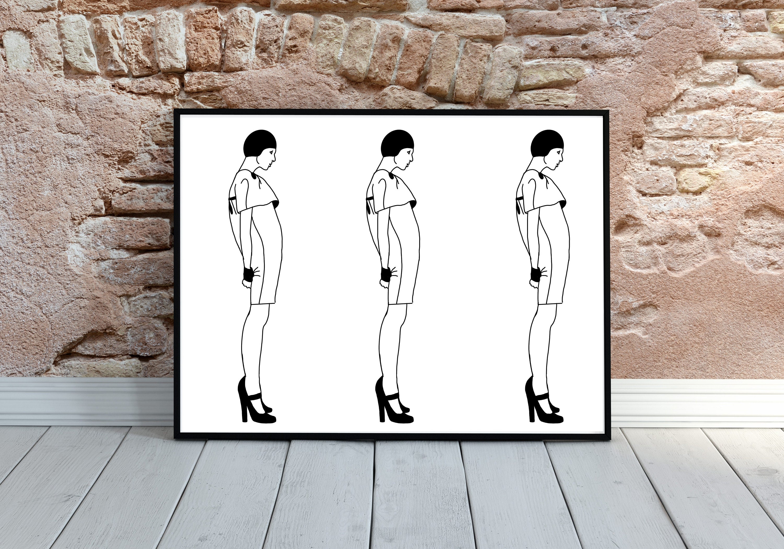 Impresión artística de dibujo lineal de trillizos, figura femenina ...