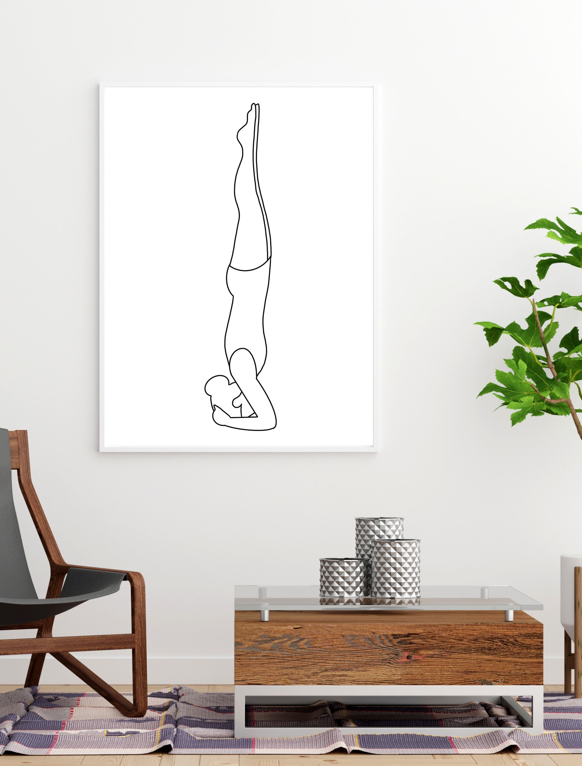 Headstand Yoga Pose Printable Wall Art, Minimalistic Home Decor, Line ...