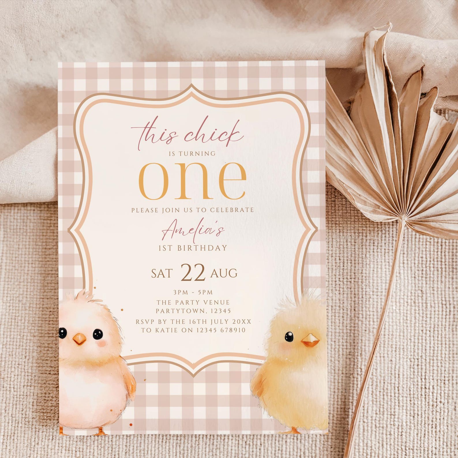 This chick is Turning One birthday Invitation 1st Birthday Girl Invite ...