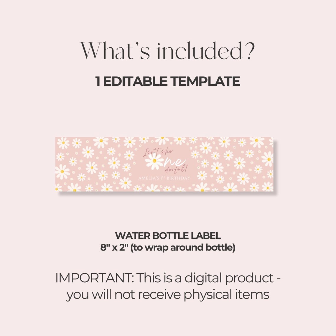 Daisy Water Bottle Label Printable 1st Birthday Girl Water Label Pink ...