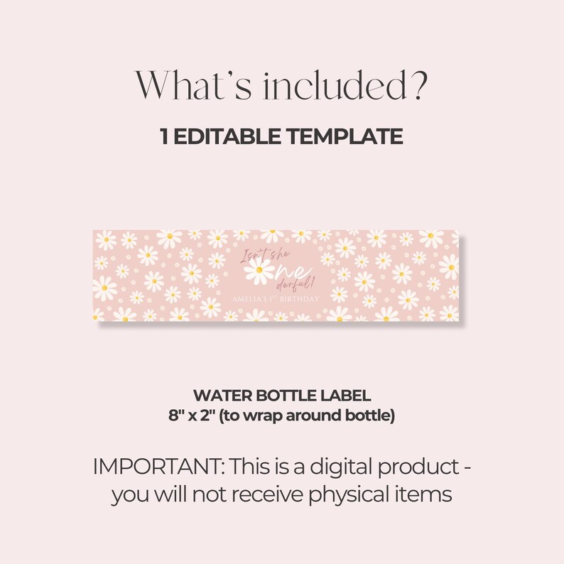 Daisy Water Bottle Label Printable 1st Birthday Girl Water Label Pink ...