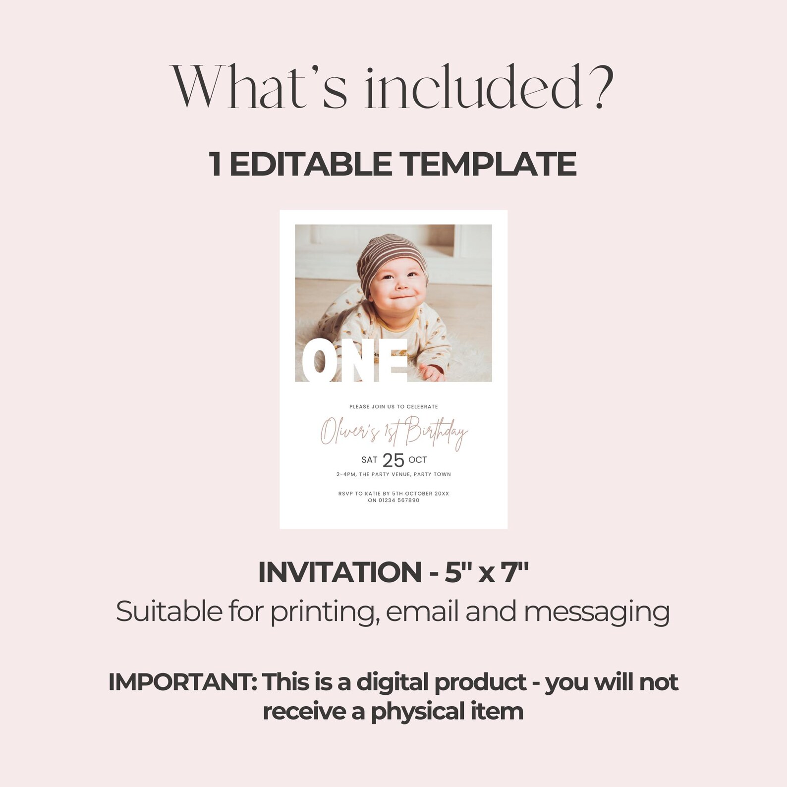 First Birthday Personalised Photo Invitation 1st Invite Picture Baby ...