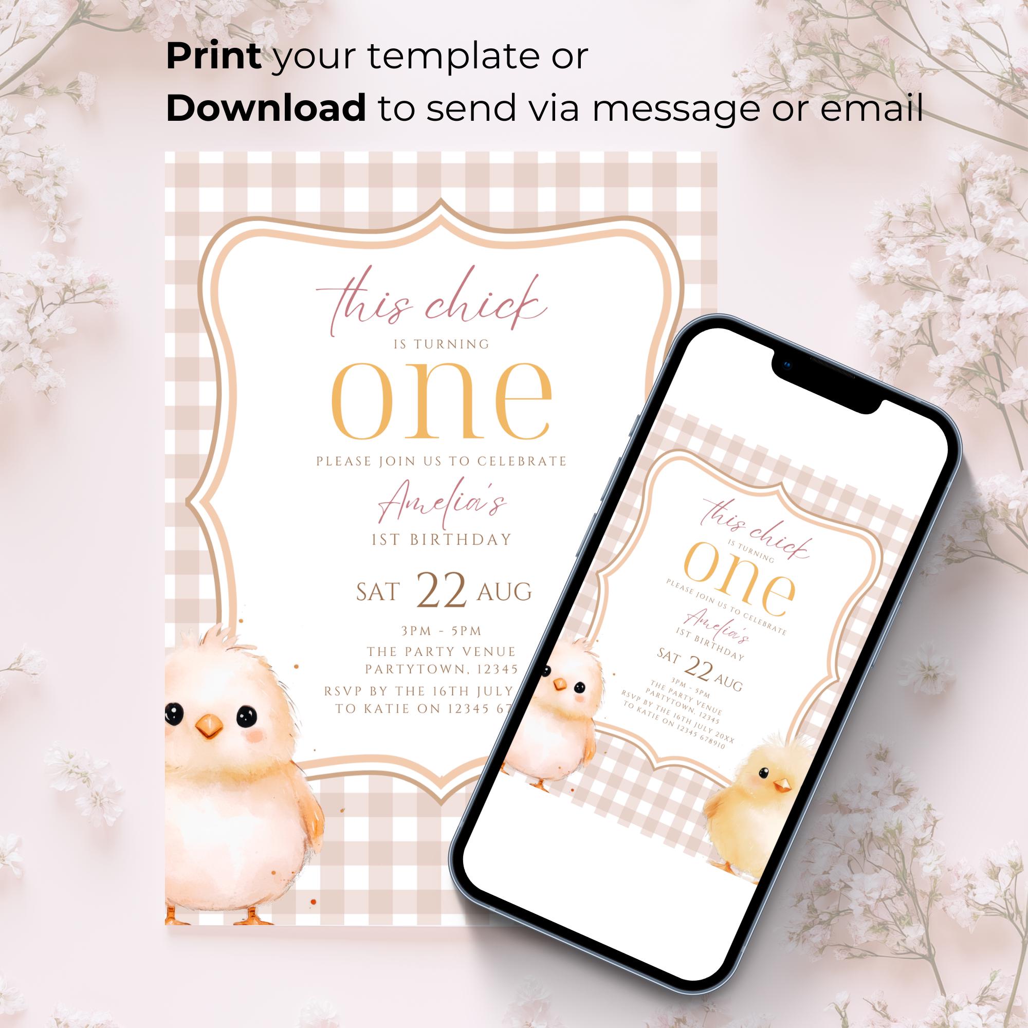 This chick is Turning One birthday Invitation 1st Birthday Girl Invite ...
