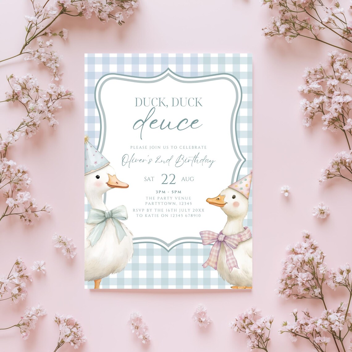 Duck 2nd Birthday Invitation Template Editable Boy Duck Duck Deuce ...