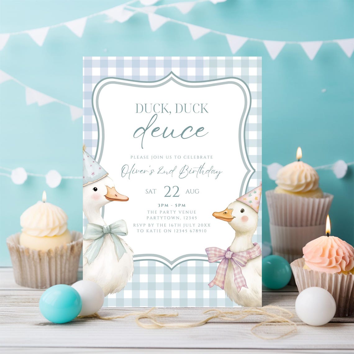 Duck 2nd Birthday Invitation Template Editable Boy Duck Duck Deuce ...