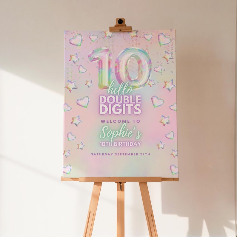 Hello Double Digits Welcome Sign 10th Birthday Editable Neon Pink Tenth ...