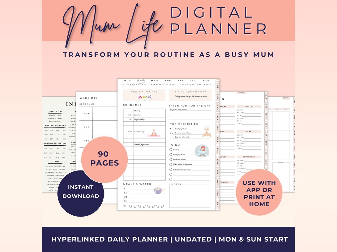Mum Digital Planner 2024 Mum Life Printable Week Planner Busy Mum ...