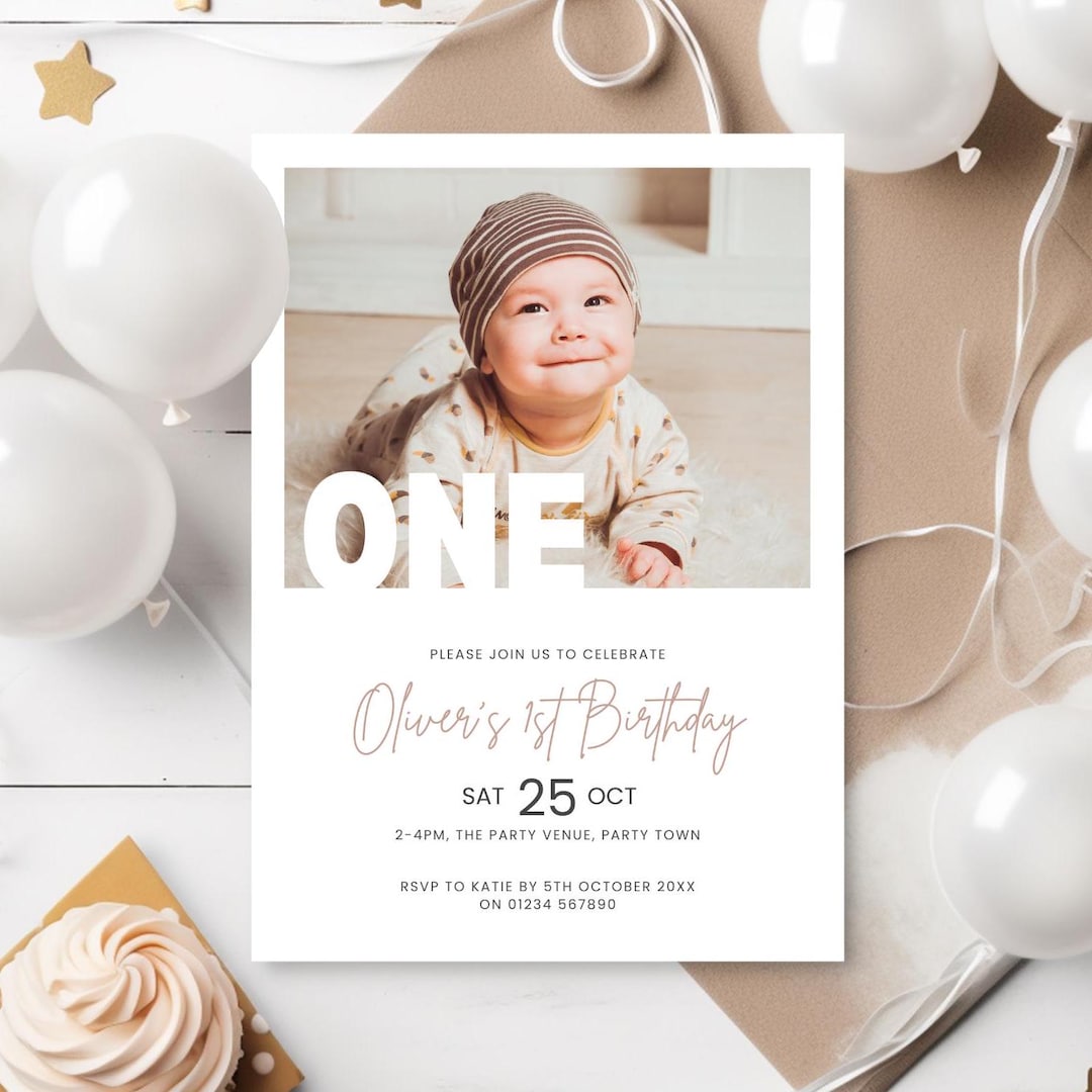 First Birthday Personalised Photo Invitation 1st Invite Picture Baby ...