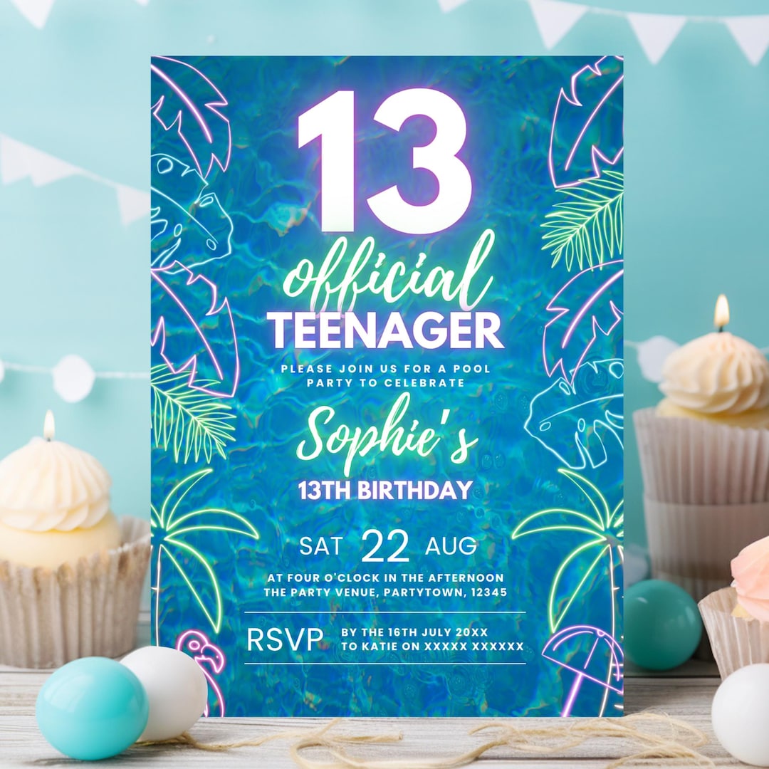 13th Birthday Invitation Pool Party Teenage Swim Party Invite Girl 13th ...