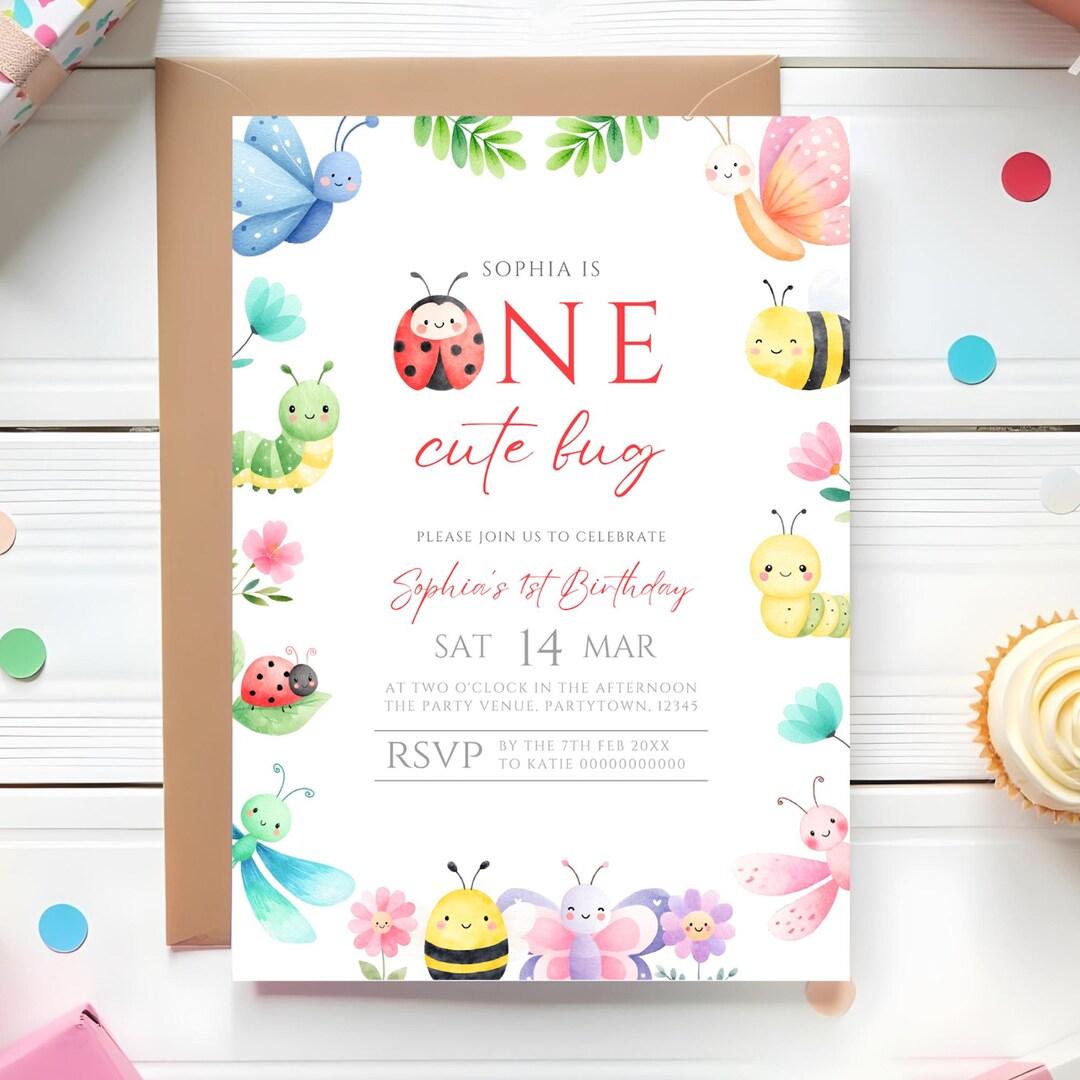 One Cute Bug 1st Birthday Invitation Ladybug Invite Girl First Birthday ...