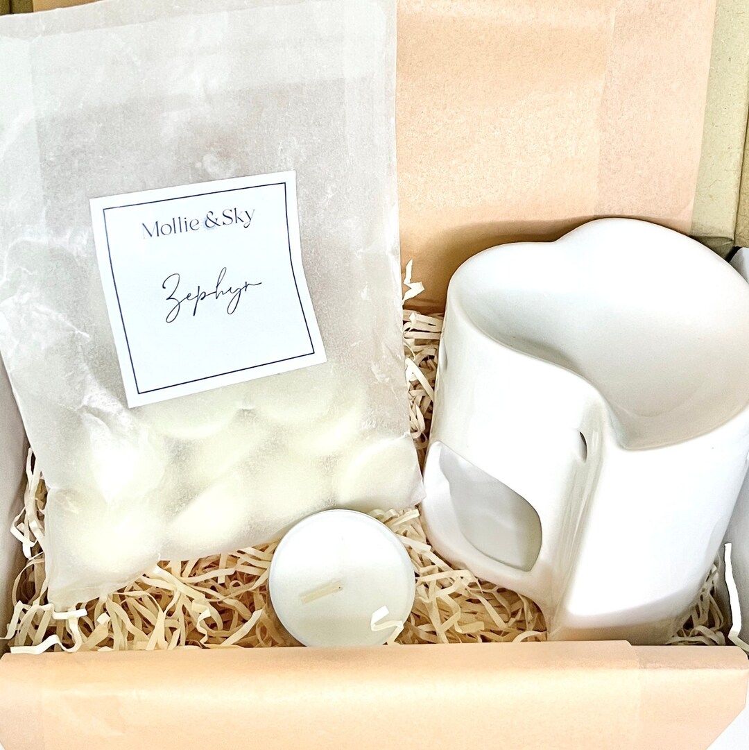 Wax Melt Burner Wellbeing Gift Set White Heart Ceramic Burner Soy Wax ...
