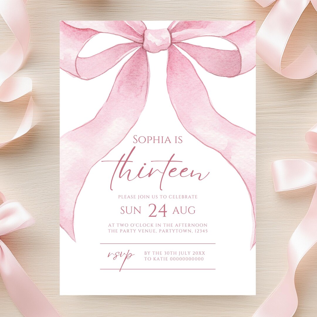 13th Birthday Invitation Girl Pink Coquette Invite 13 Year Old Girl ...