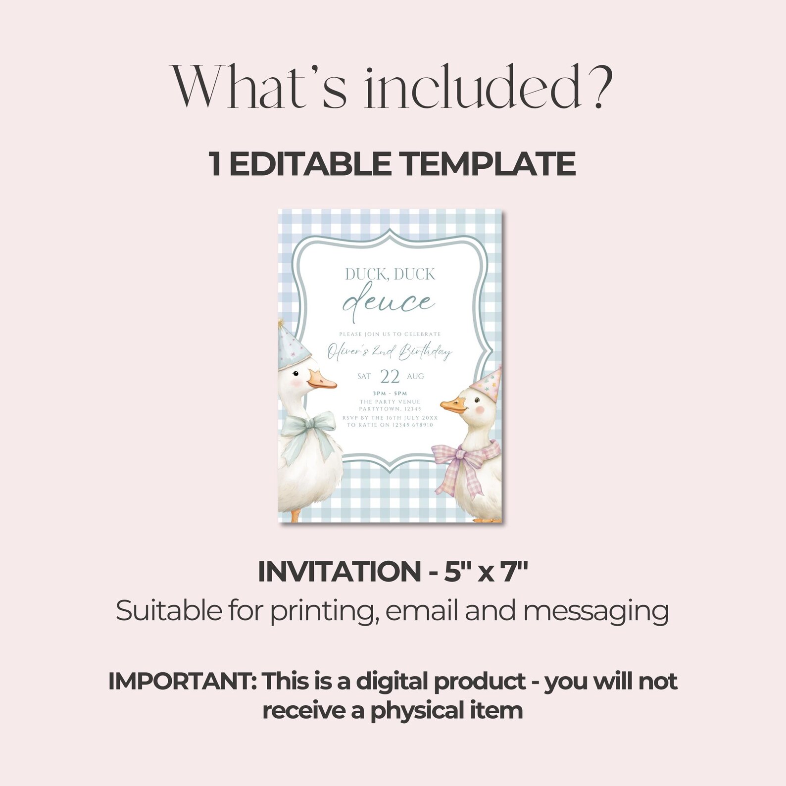 Duck 2nd Birthday Invitation Template Editable Boy Duck Duck Deuce ...