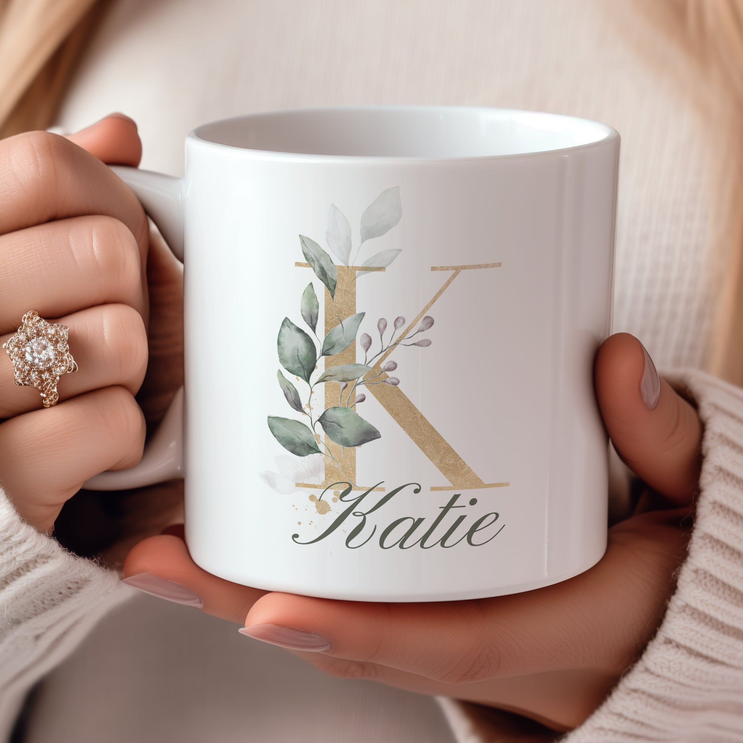 Personalised Initial Mug Gift Name Cup Pretty Tea Mug Morning Boho Mug ...