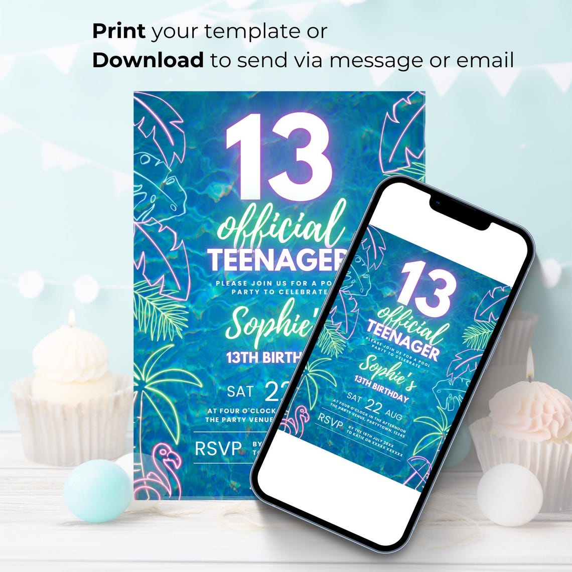 13th Birthday Invitation Pool Party Teenage Swim Party Invite Girl 13th ...