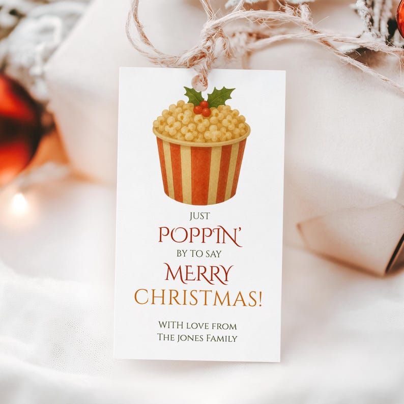 Christmas Popcorn Gift Tag Holiday Popcorn Treat Bag Tag Printable ...