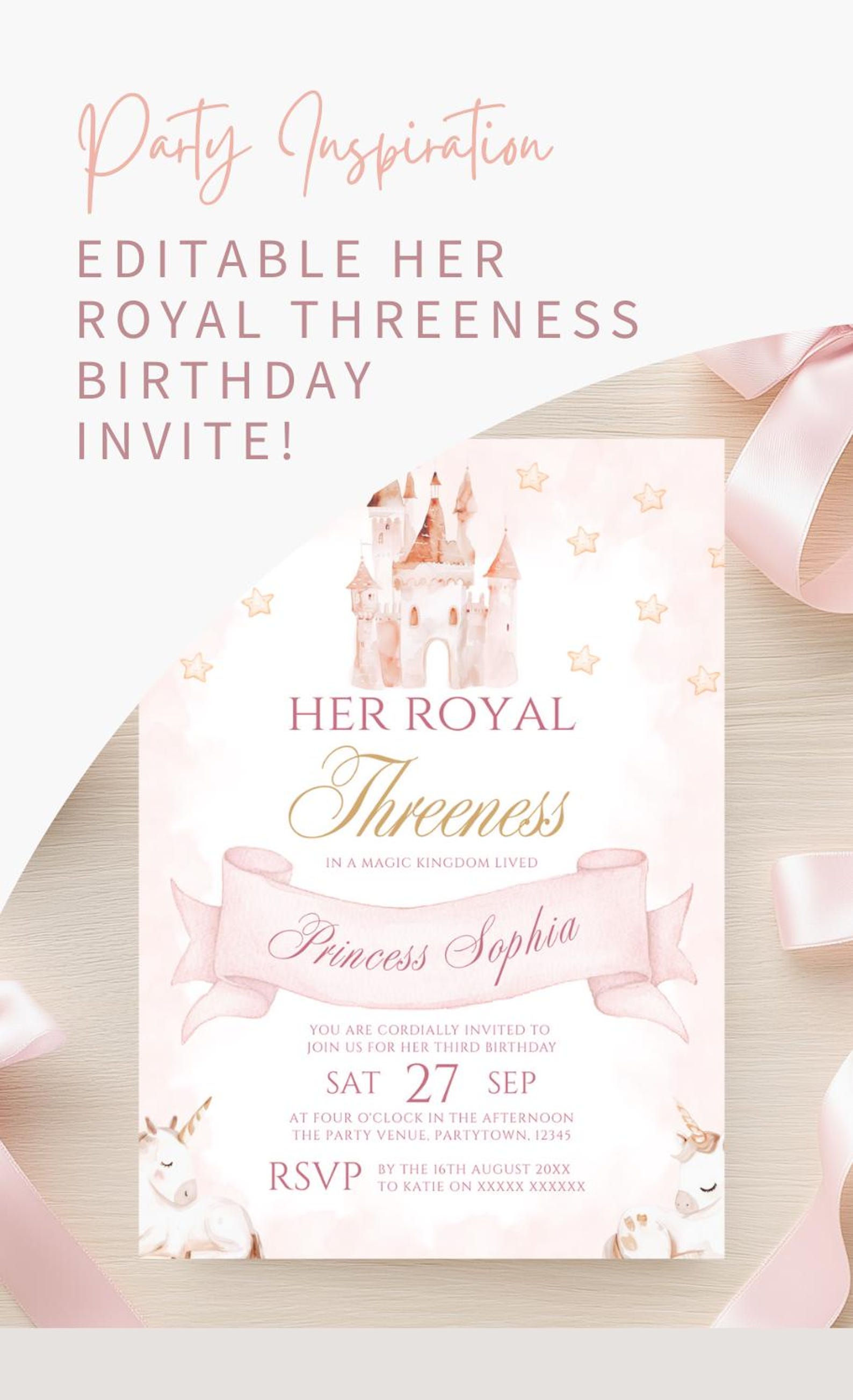 Princess Invitation Template 3rd Birthday Princess Invite Her Royal ...