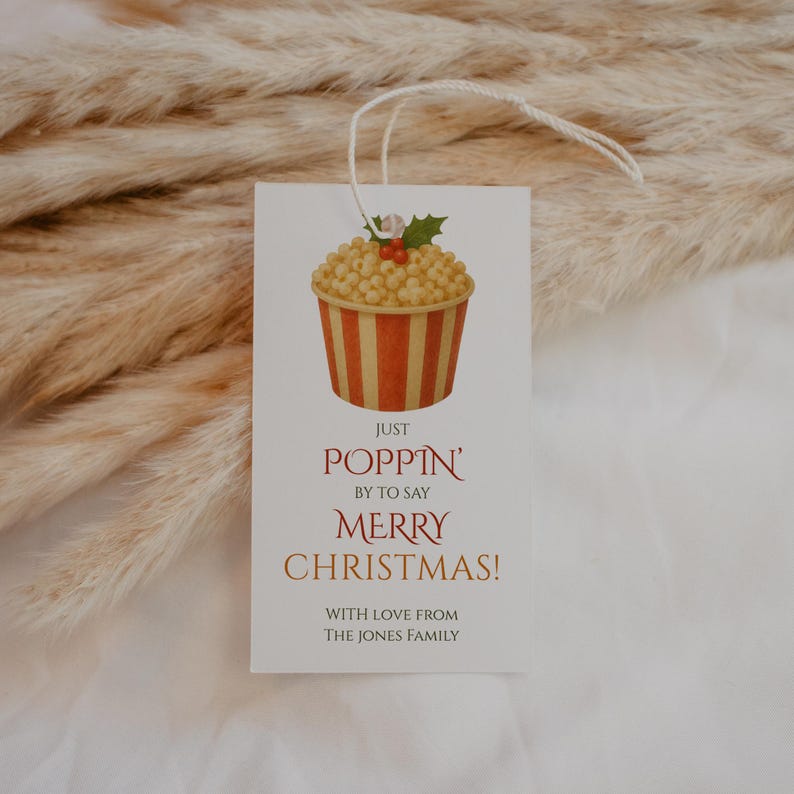 Christmas Popcorn Gift Tag Holiday Popcorn Treat Bag Tag Printable ...