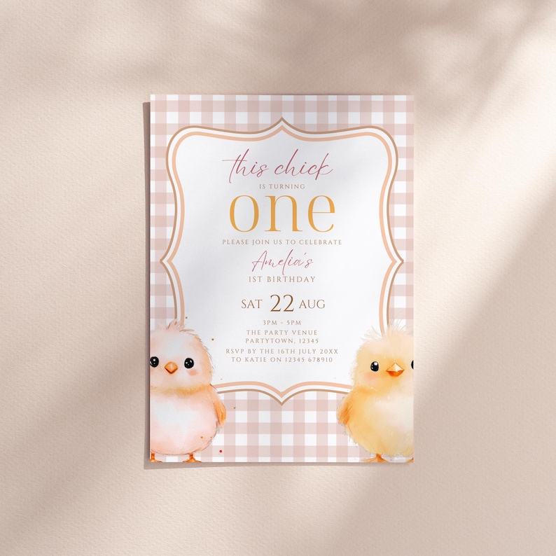 This chick is Turning One birthday Invitation 1st Birthday Girl Invite ...