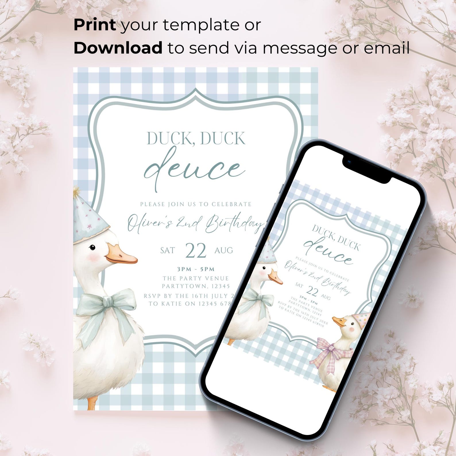 Duck 2nd Birthday Invitation Template Editable Boy Duck Duck Deuce ...