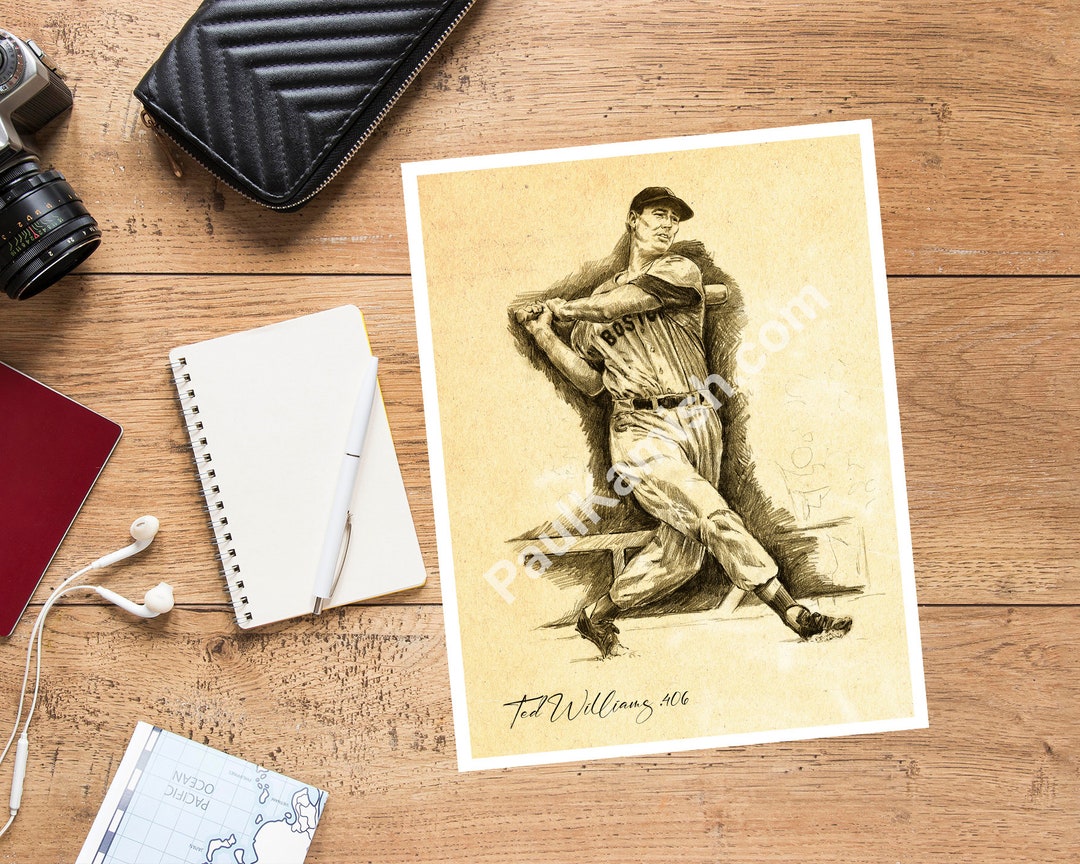 Ted Williams Study Drawing .406 Pencil Drawing Fine Art Giclee Print ...