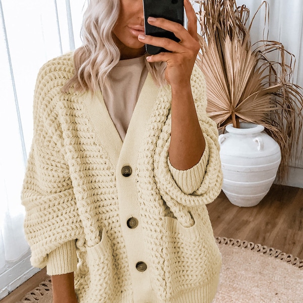 Chunky Knit Cardigan - Etsy UK