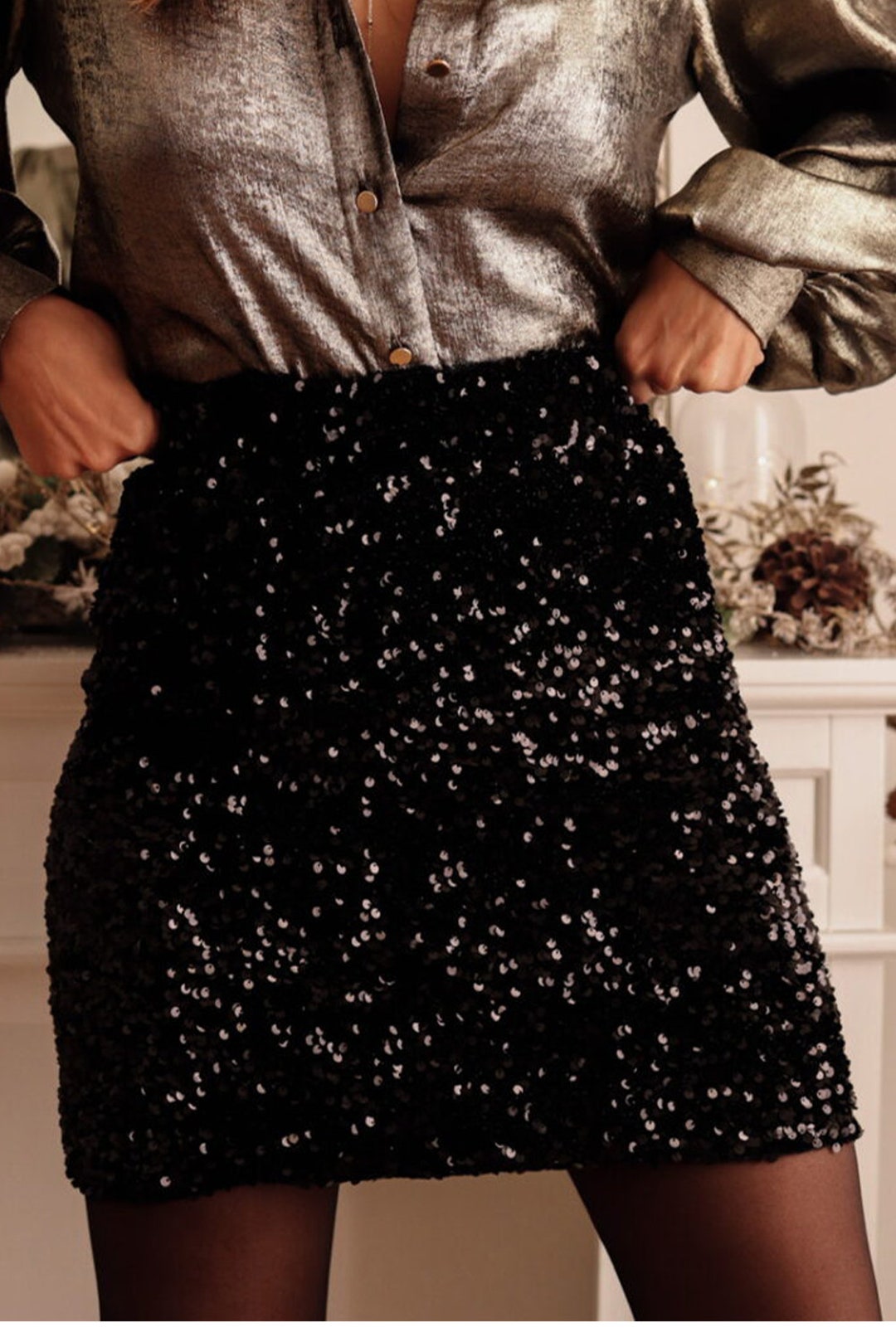 Black Sequin Bodycon Mini Skirt Black Sequin Skirt Sequin Skirt Sequin ...