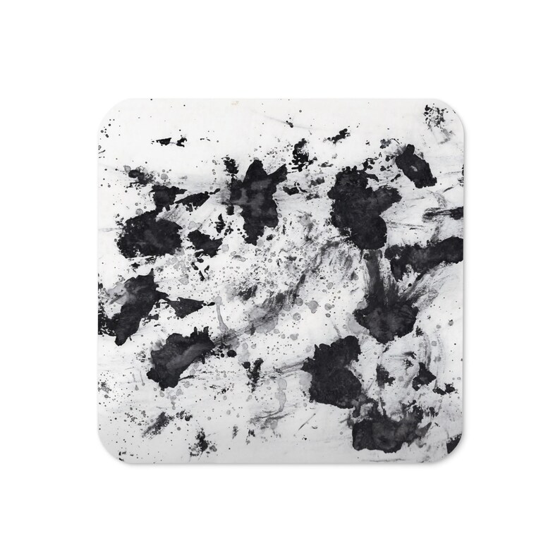 Cork Coaster Modern Abstract Black and White Splatter, Square Design - Etsy