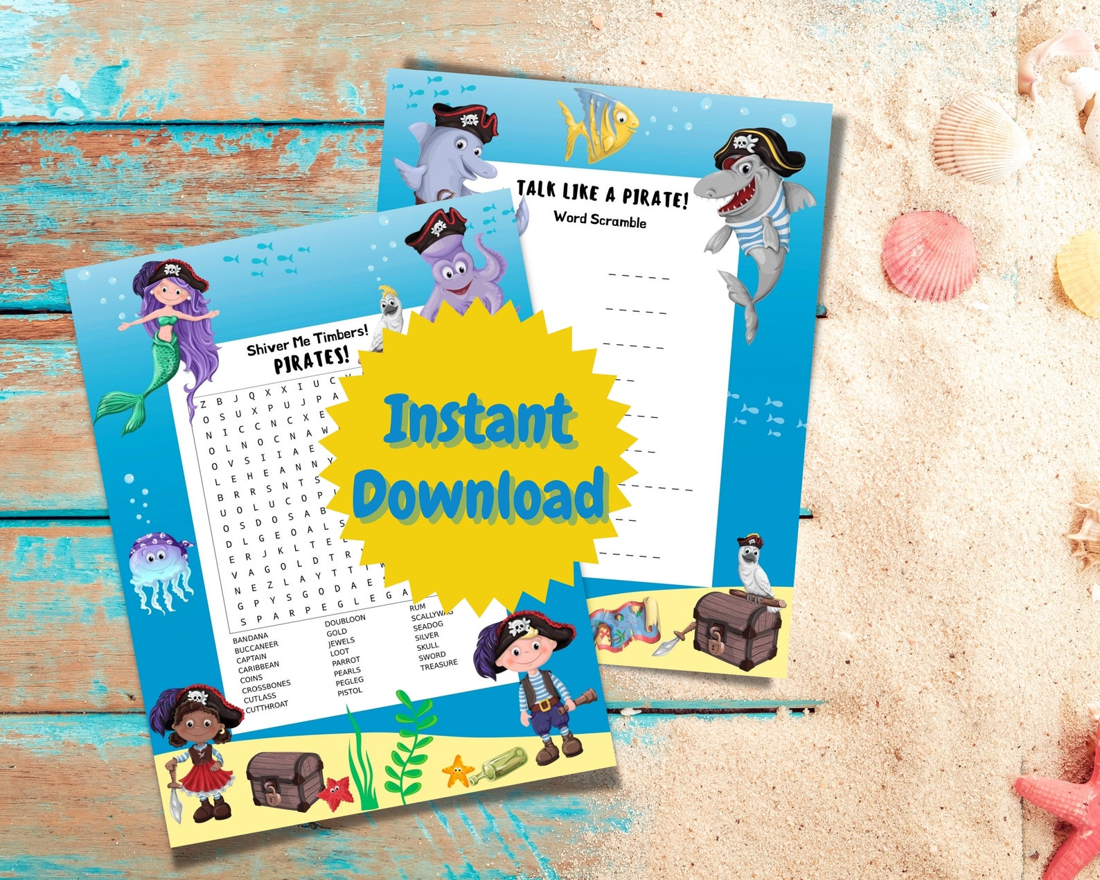 Mermaids & Pirates - Printable Word Search, Word Scramble, Word Match ...