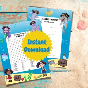 Mermaids & Pirates - Printable Word Search, Word Scramble, Word Match ...