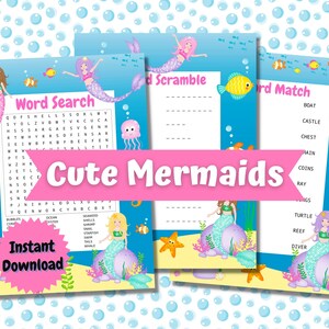 Cute Mermaids - Printable Mermaid Word Search, Word Scramble & Word ...